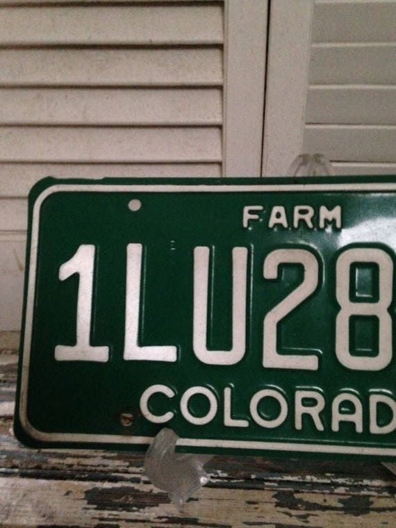 Antique License Plate Colorado Farm Vintage Bright Gr… - Gem
