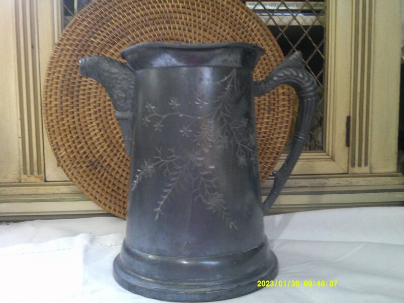 Large Triple Plate Vintage Water Pitcher, Ornate Handle and Spout ...
