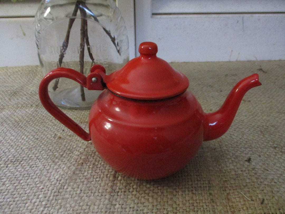 What a Cute Fire Engine Red Enamel Tea Pot, Perfect in Every Way, No ...