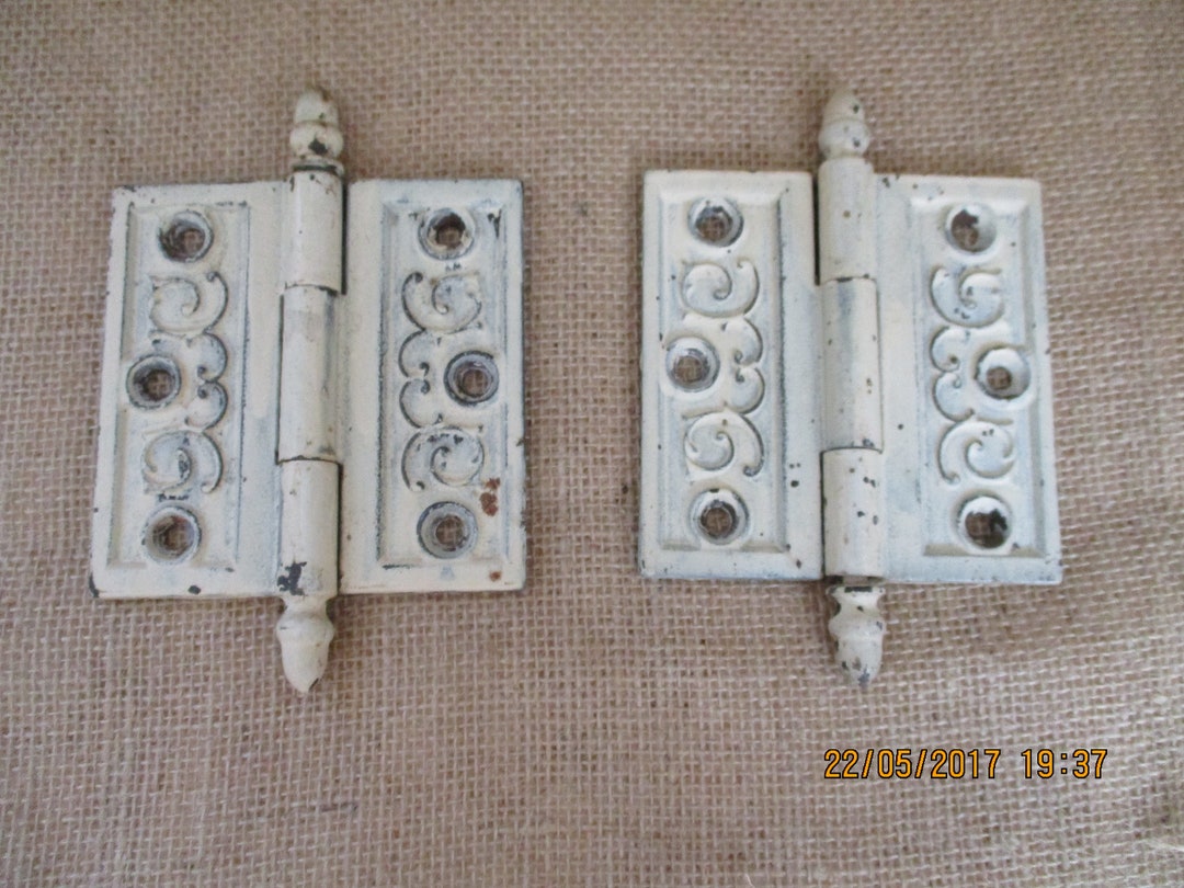 Ornate Victorian Hinges, Set of 2 Hinges. Chippy White Iron Heavy Duty ...