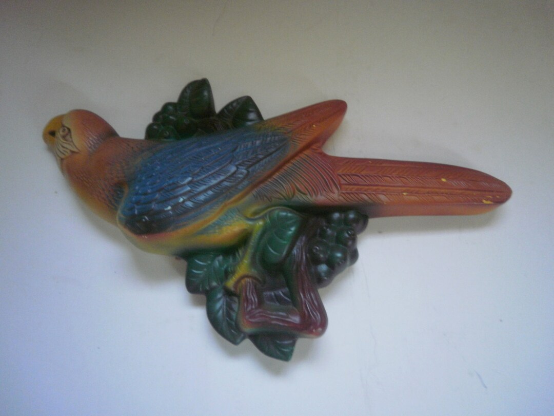 Vintage Miller Studio Chalkware Parrot Wall Hanging Blue Yellow Orange ...