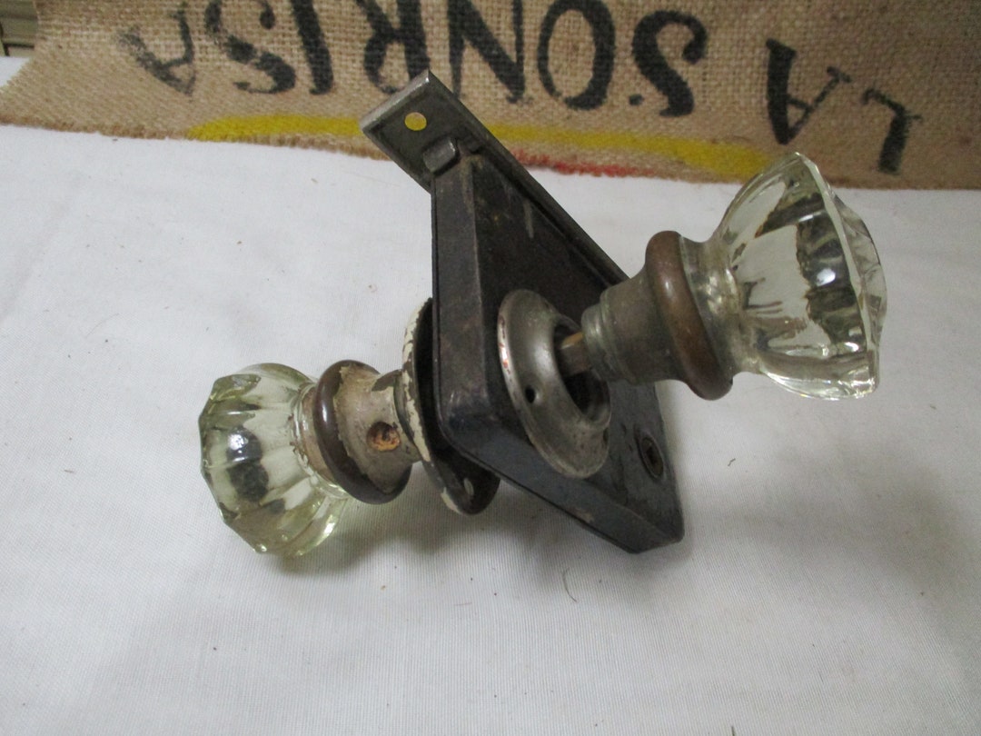 Antique Glass 12 Point, Knobs and Lock Set, Glass Knobs, No Key ...