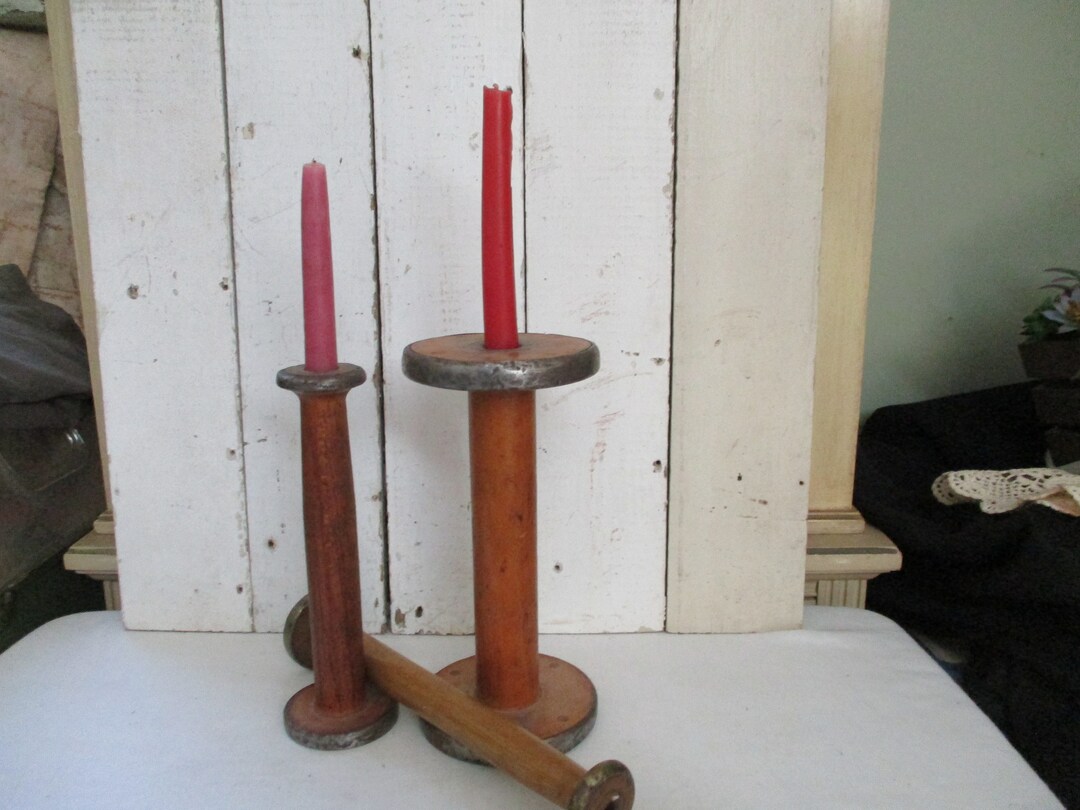 Set of Three (3) Wooden Factory Spools, Wood With Metal Bands, Farm ...