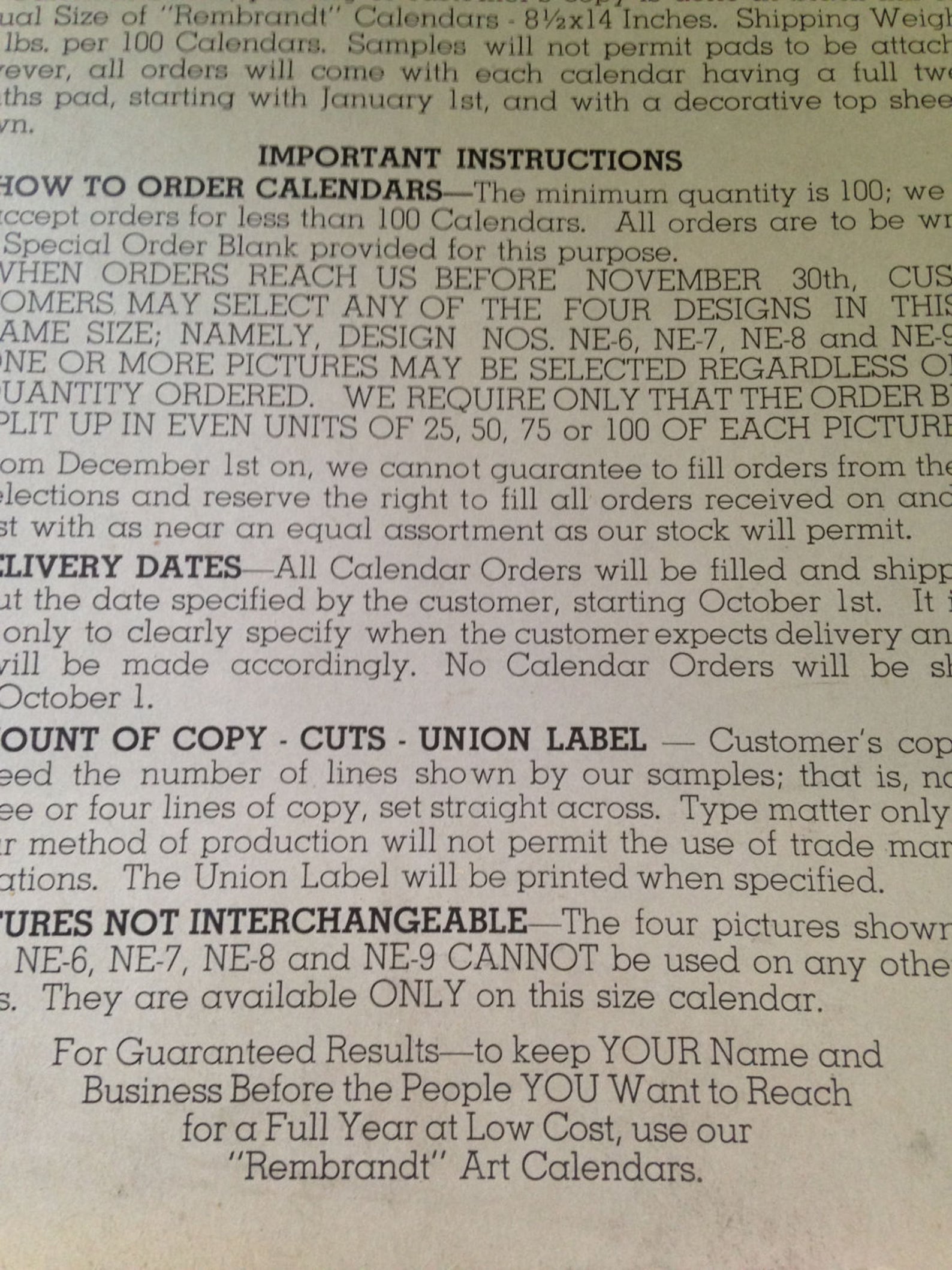 Salesman Sample Advertisement Calendars rembrandt - Etsy