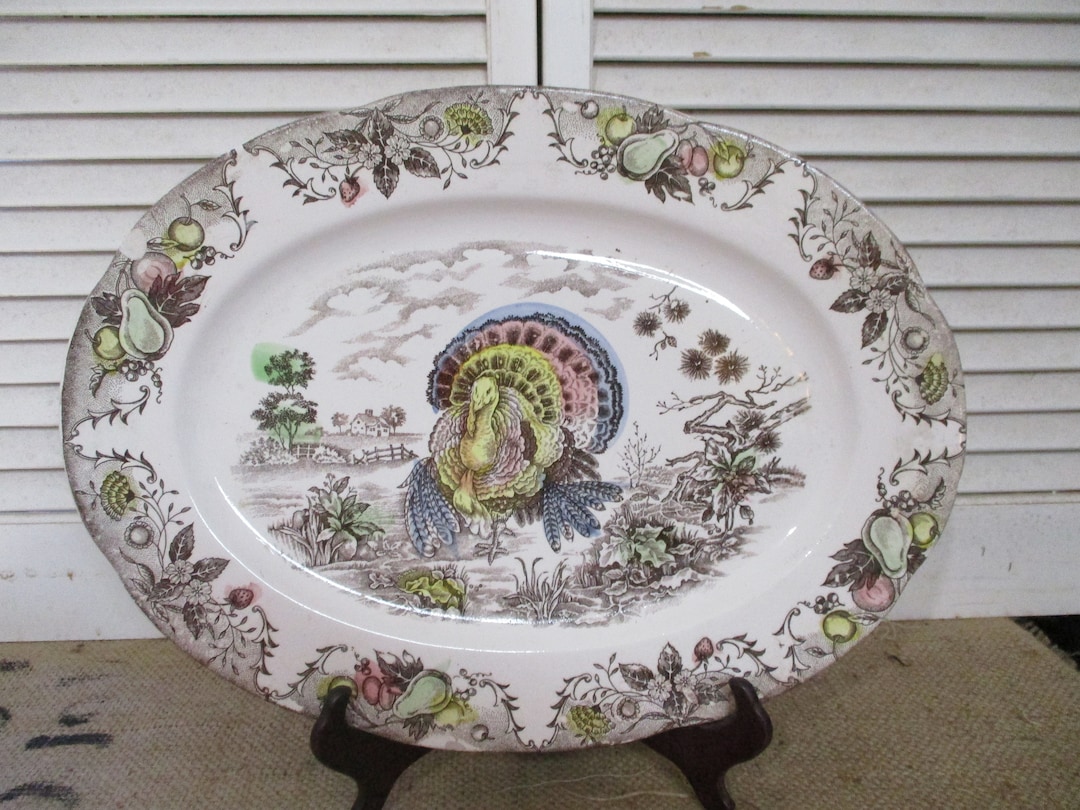 Vintage Transferware Turkey Platter, Measures 17 X 12 1/2". Fruit ...
