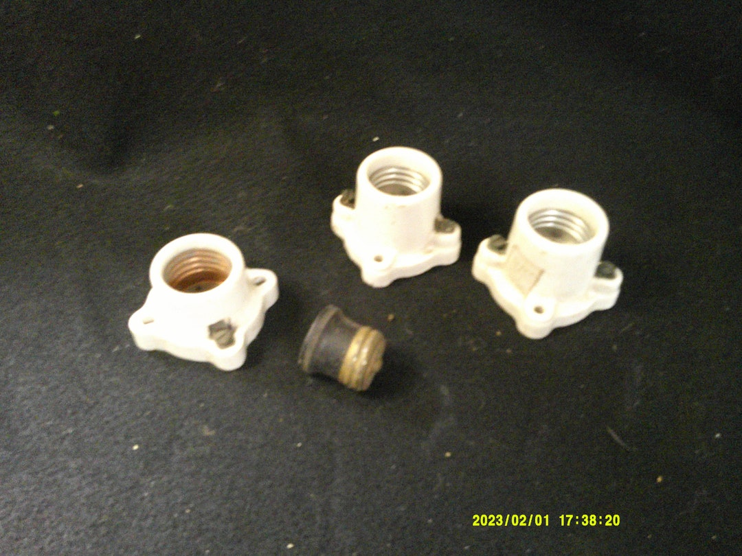 White Porcelian Light Sockets, 3 Light Sockets, Marked Levito 9062 ...