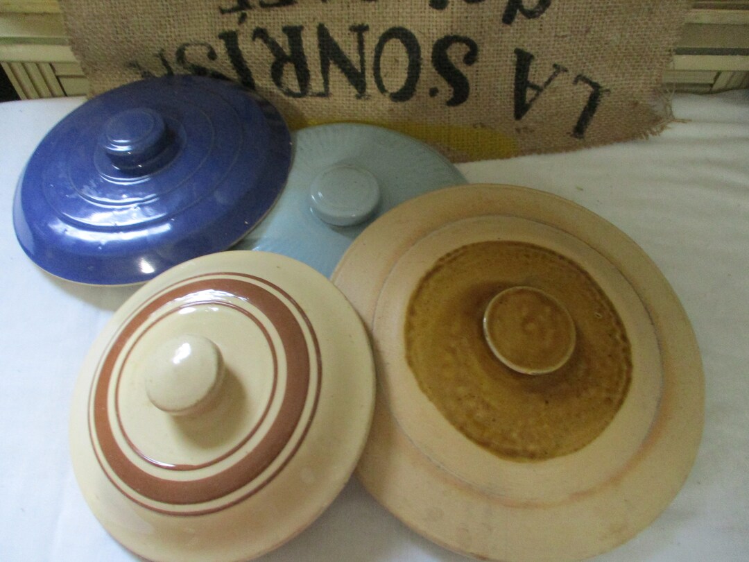 Vintage Replacement Stoneware Lids, Pick From 7 1/2", 2 at 8 12", and a ...
