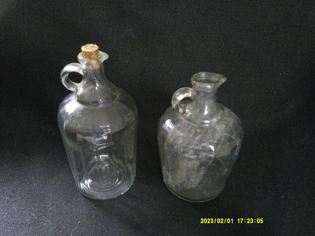 2 Quart Size Vinegar or Oil Bottles. Ribbed Sides. Jug Style With Spout ...