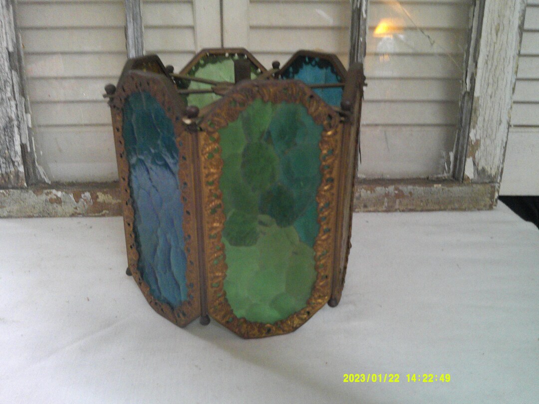 What a Beauty, Brass 6 Panel Lamp Shade, Gold Ornate Trim Around Each ...