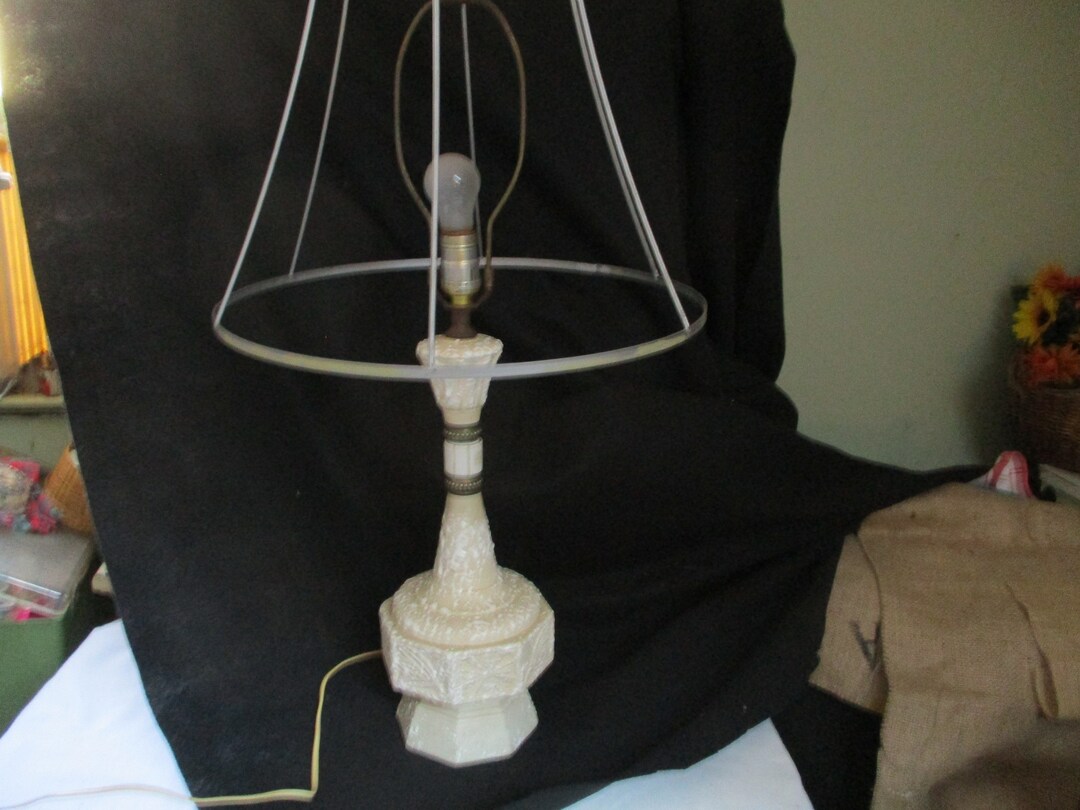 Art Deco Style Table Lamp, White/cream Dripping Design, Necked Shade ...