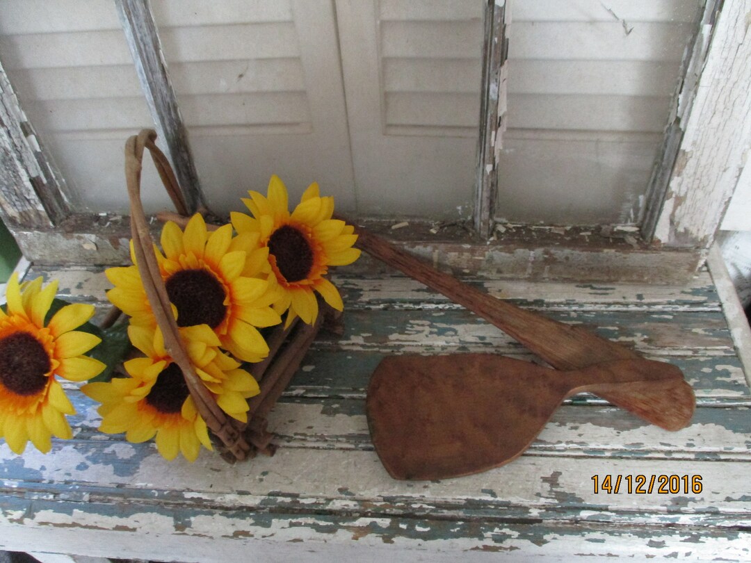 Primitive Carved Butter Paddle y 13 Paddle o Wooden Stir Spoon, Natural ...