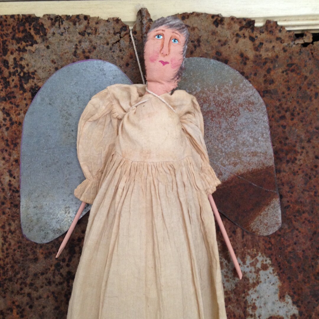 Hand Painted Angel Face Long Cheesecloth Gown Tin Wings Vintage Doll - Etsy