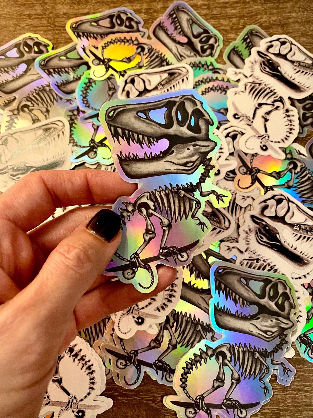 Skatin' T-rex Sticker | Holographic Sticker, Vinyl Sticker, Graphite ...