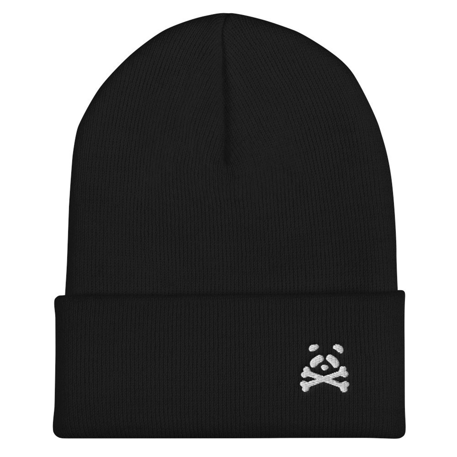 Embroidered Panda & Crossbones Beanie: Unisex Cuffed Winter Hat - Etsy