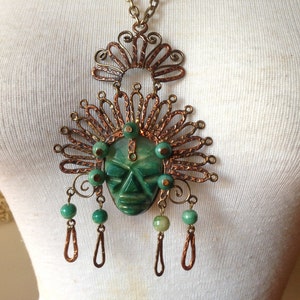 1960's Vintage Huge Aztec Carved Mask Handcrafted Necklace and Earrings ...