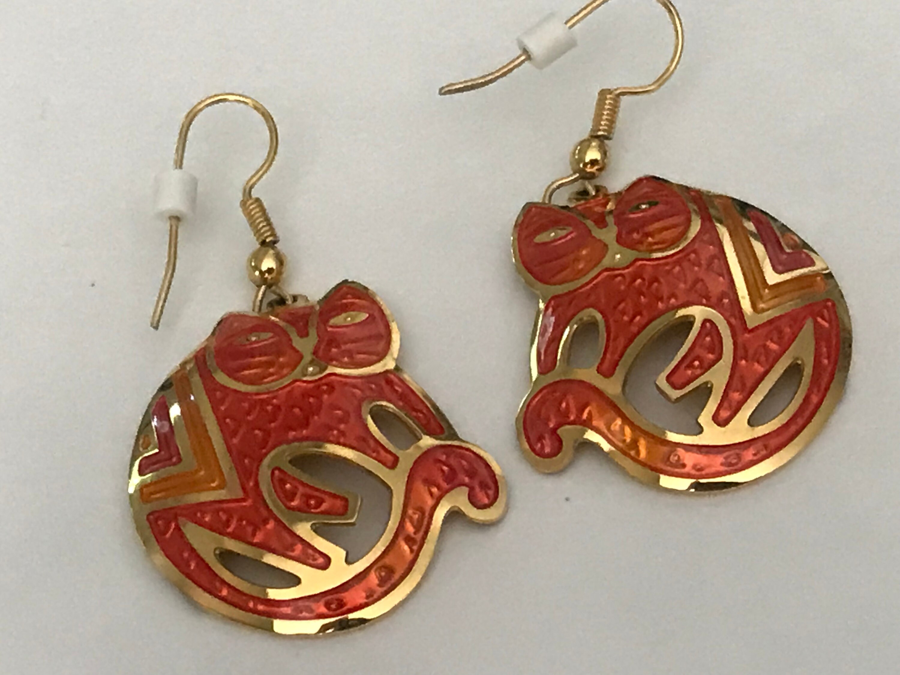 Vintage Designer Edgar Berebi Enamel Kitty Cat Feline Dangle Pierced ...