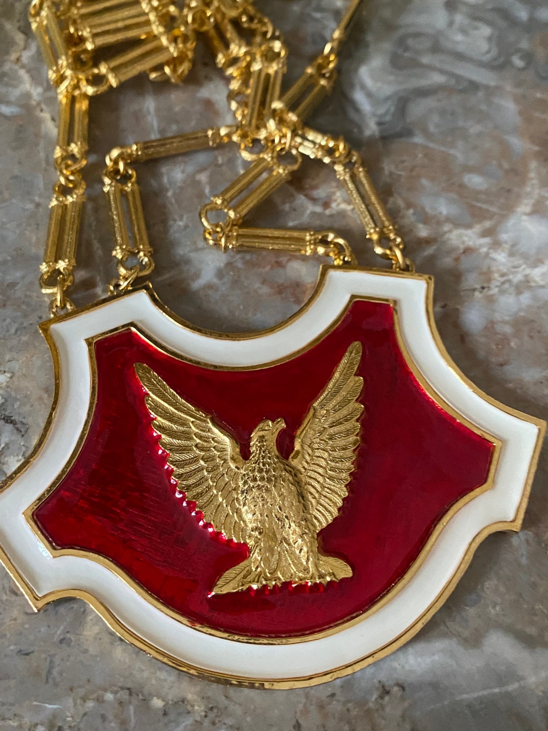 Designer Runway Bold Accessocraft Red Enamel Eagle Necklace Gold Tone ...