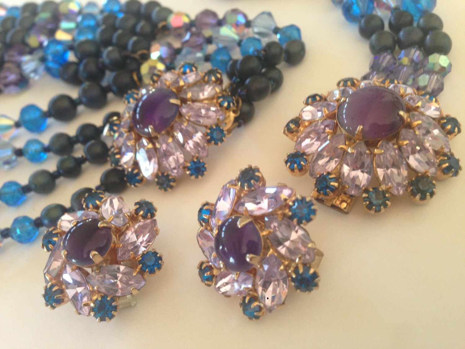 SUPERB Hobe Parure Multi Necklace Bracelet Matching Clip Earrings in ...