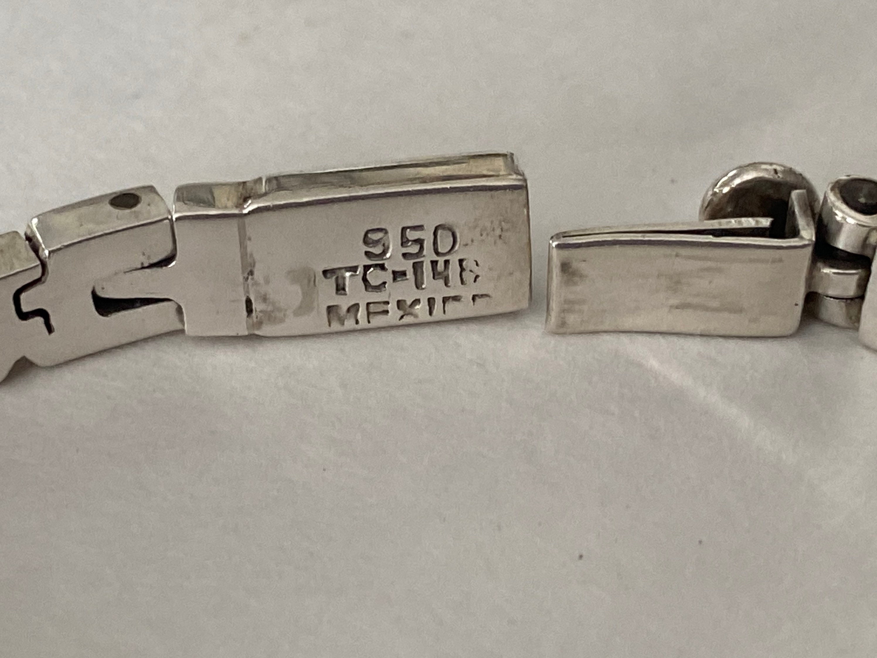 TAXCO Sterling Silver 950 Puzzle Link Bracelet with Blue Enamel Accents ...