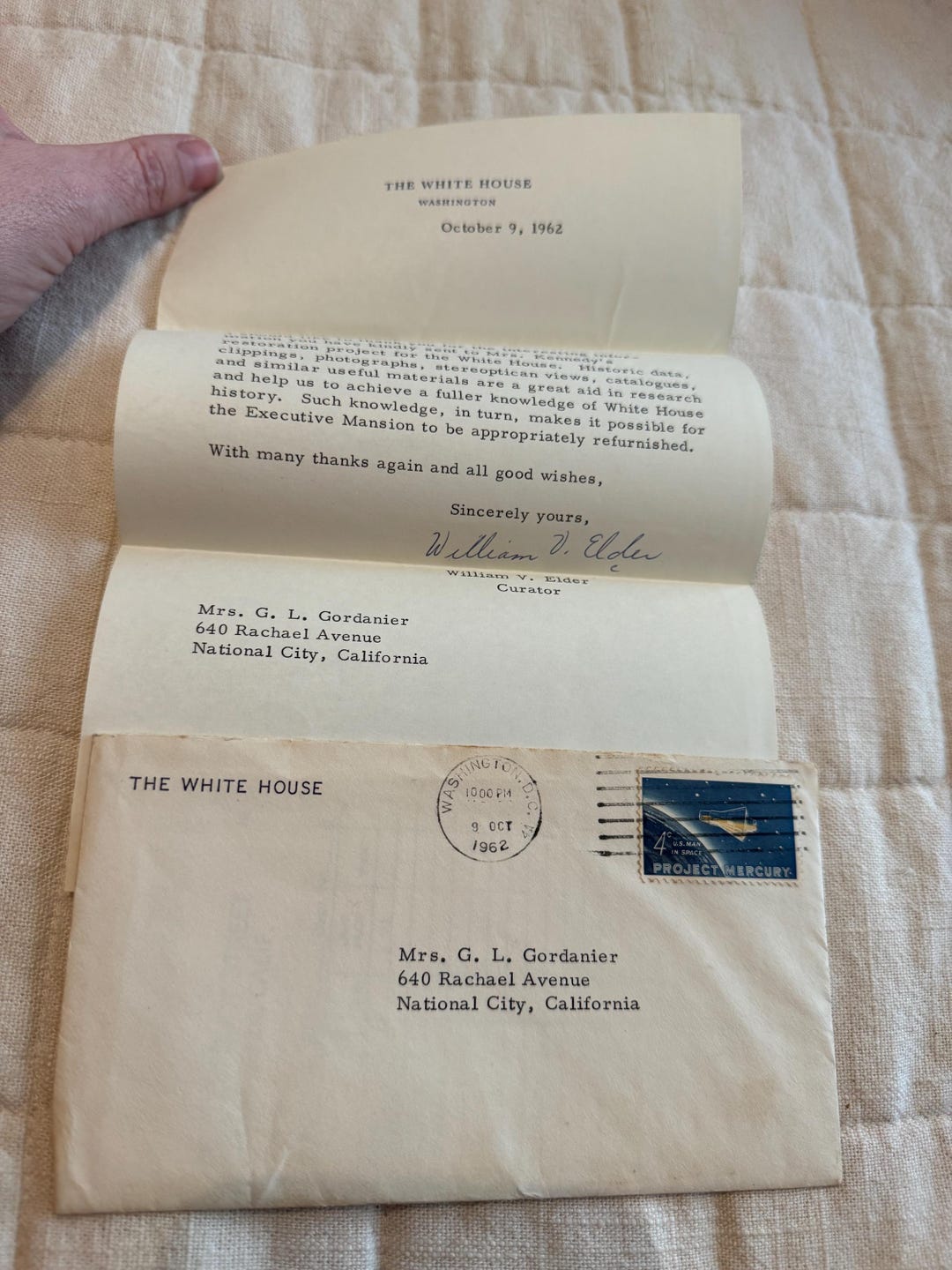 1962 William Elder White House Curator Correspondence- Mrs. Kennedy ...