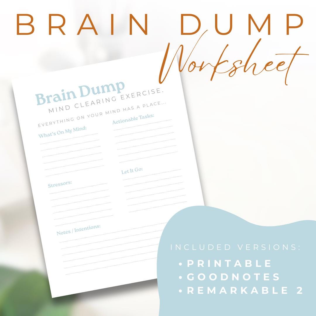 Brain Dump Worksheet – Printable, Goodnotes & Remarkable 2 Versions ...