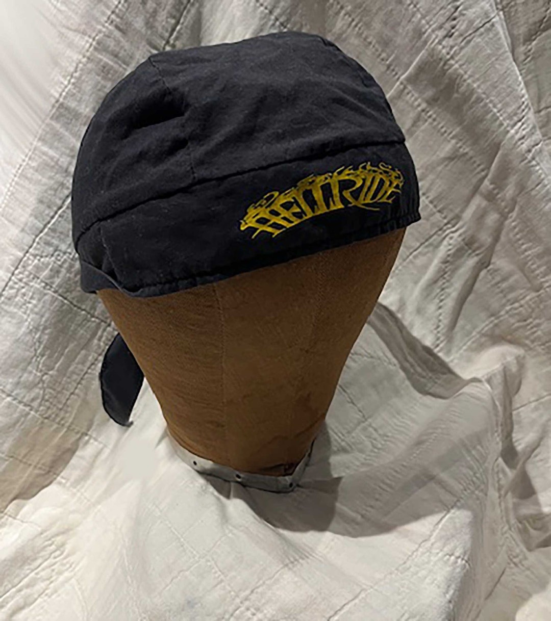 Vintage 90s Black Cotton Biker Helmet Liner Headrag or Do-rag or Skull ...
