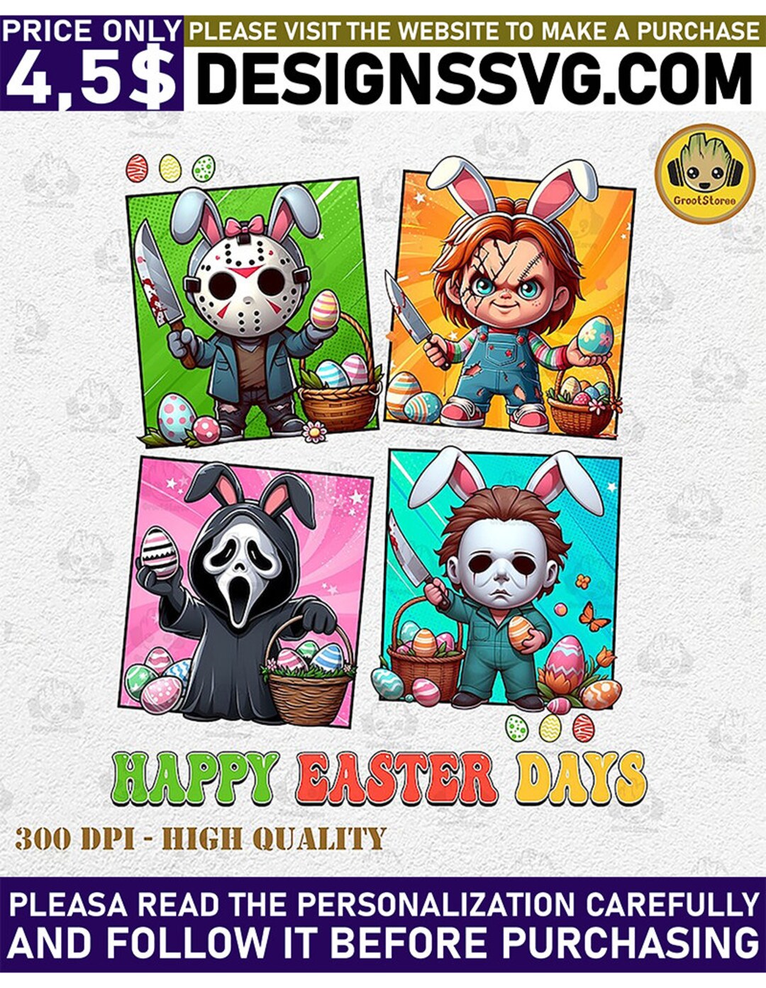 Chibi Horror Movie Killer Png, Horror Easter Png Bundle, Happy Easter ...