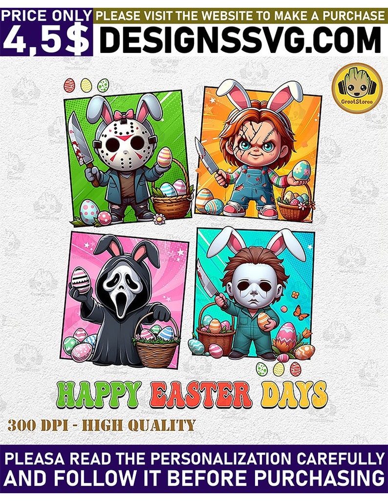 Chibi Horror Movie Killer Png, Horror Easter Png Bundle, Happy Easter ...