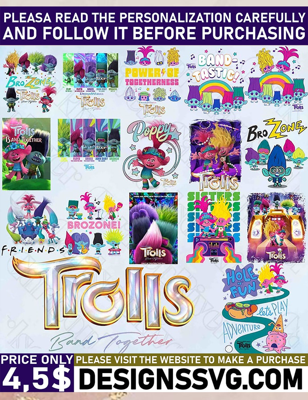 Trolls PNG Bundle, Trolls PNG Digital Papers, Trolls Characters PNG ...