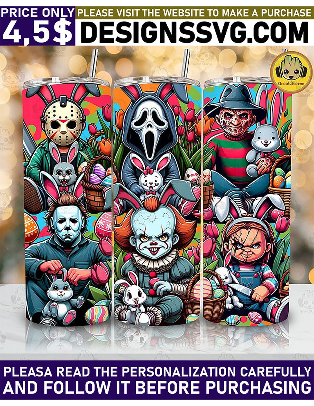 Horror Movie Chilling With My Peeps Tumbler Wrap, Funny Easter Bunny ...