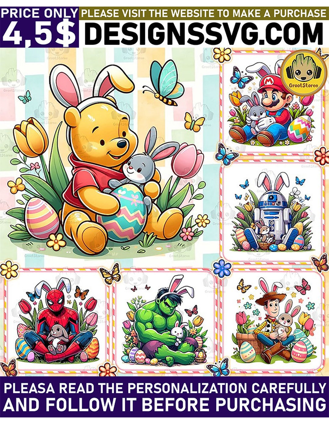 6 Cartoon Easter Character Png Bundle, Spring Easter Png, Happy Easter ...