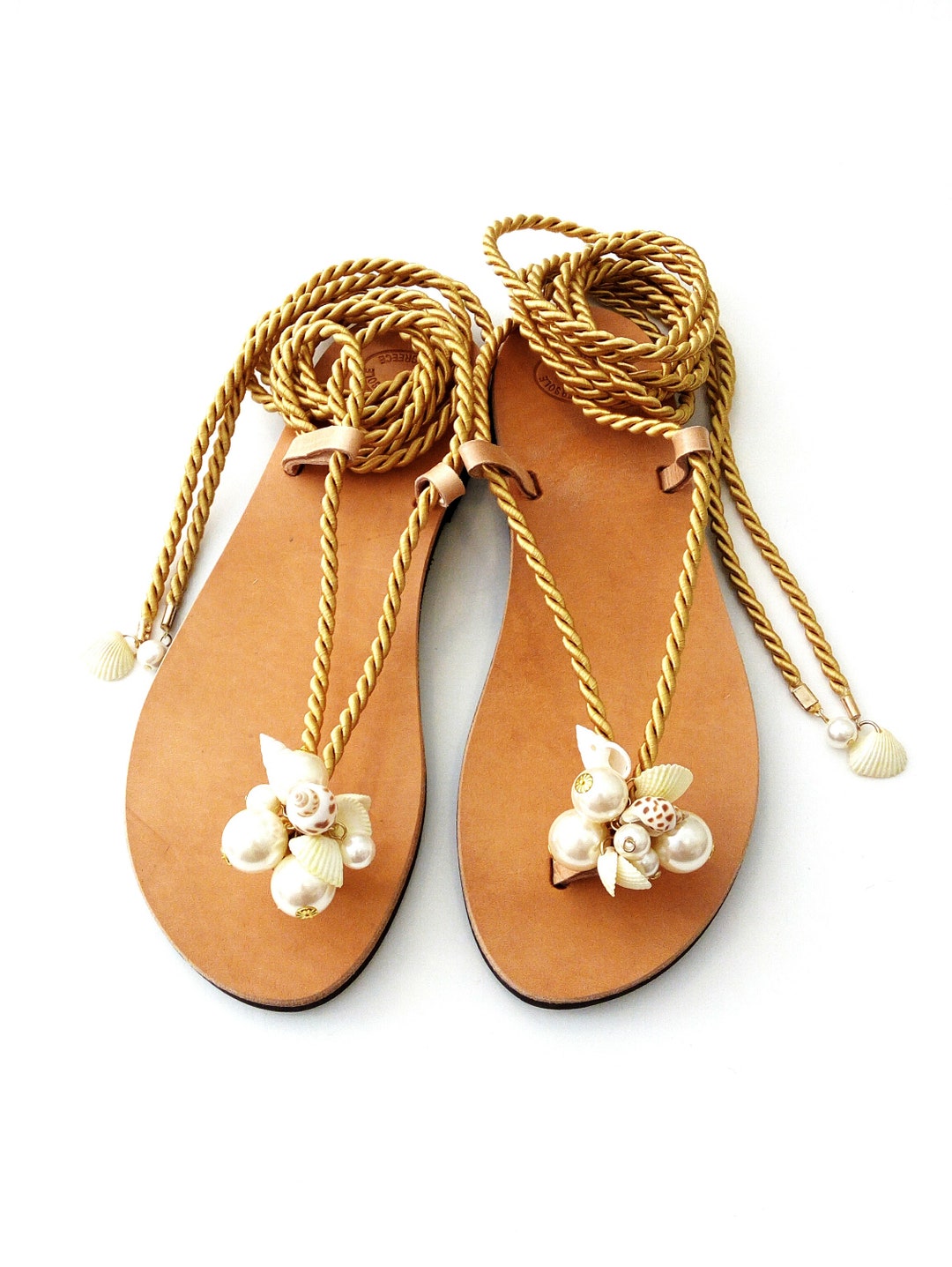 Sea Shells Pearls Rope Sandals, Wedding Shell Sandals, Greek Leather ...
