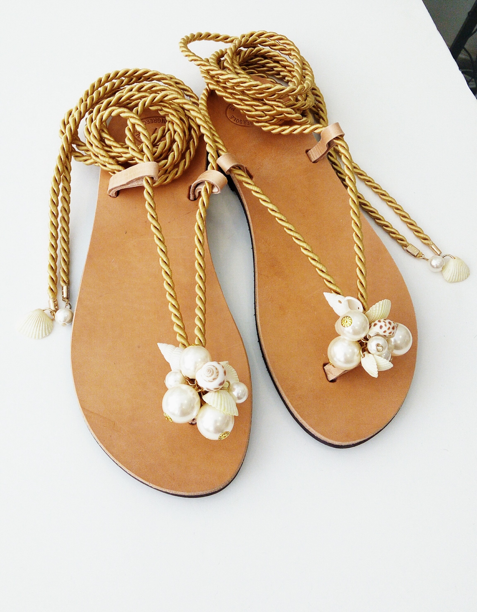 Sea Shells Pearls Rope Sandals Wedding Shell Sandals Greek - Etsy