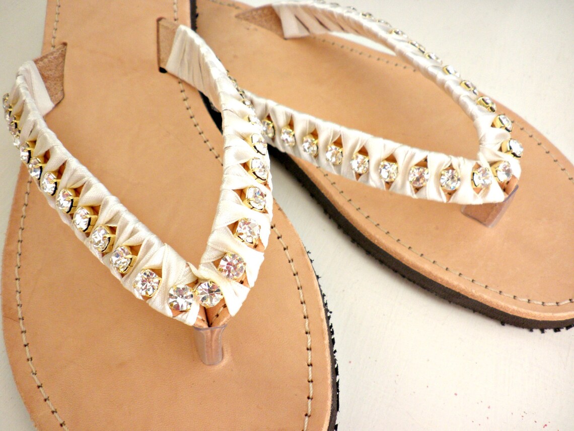 Wedding Sandals With Gold Crystal Rhinestone Ivory Satin - Etsy