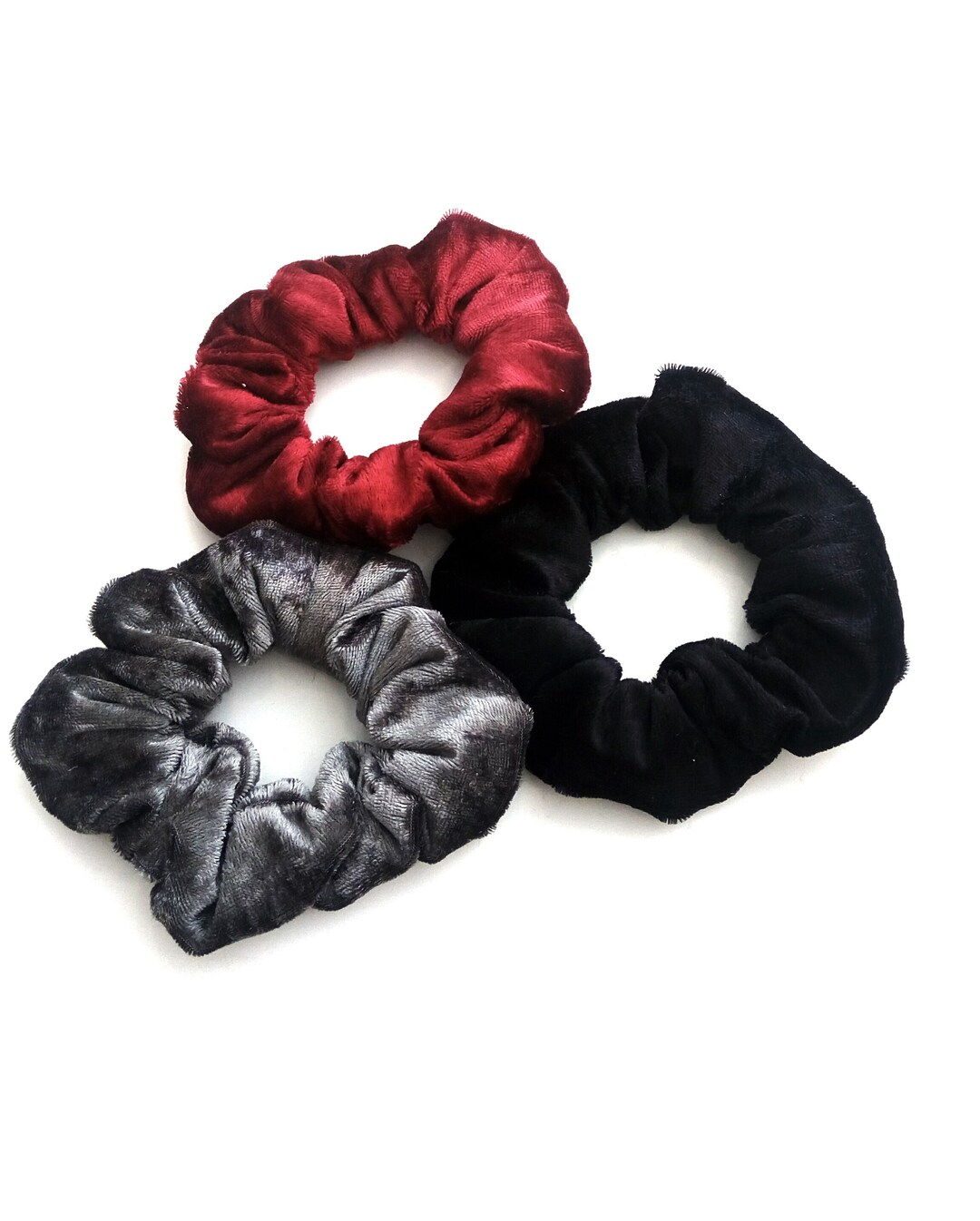 Handmade Velour Scrunchies, Black Red Gray, Set of 3 - Etsy