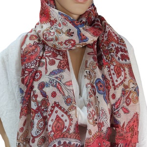 Floral Blue Red Scarf, Elegant Fashion Accessory, Artisan Shawl, Unique ...