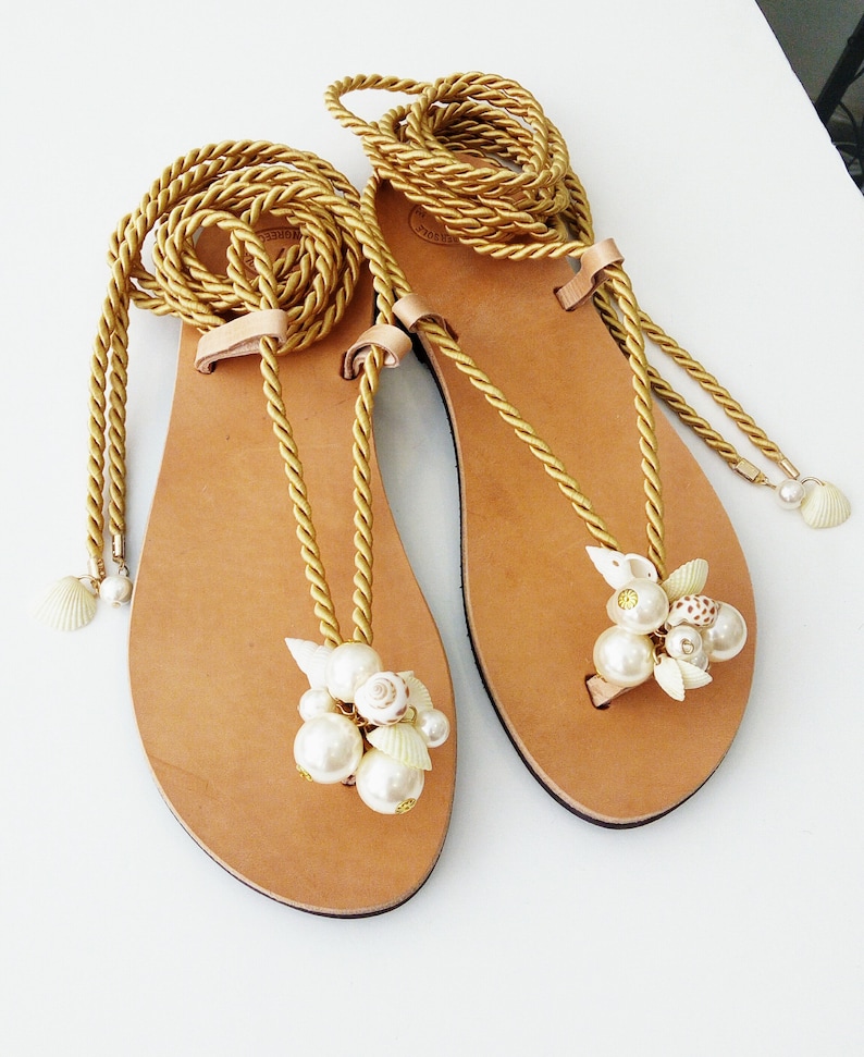 Sea Shells Pearls Rope Sandals Wedding Shell Sandals Greek - Etsy