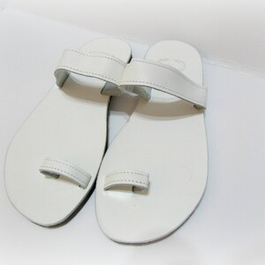 White Toe Ring Sandals/ White Greek Leather Sandals/ Summer Sandals ...