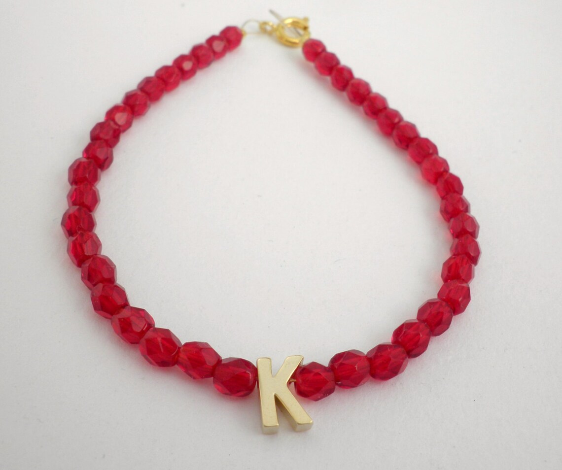 Initial Letter Bracelet red Beaded Gold Initial Bracelet - Etsy
