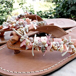 Beach Wedding Leather Sandals -greek Leather Sandals - Sea Shell ...
