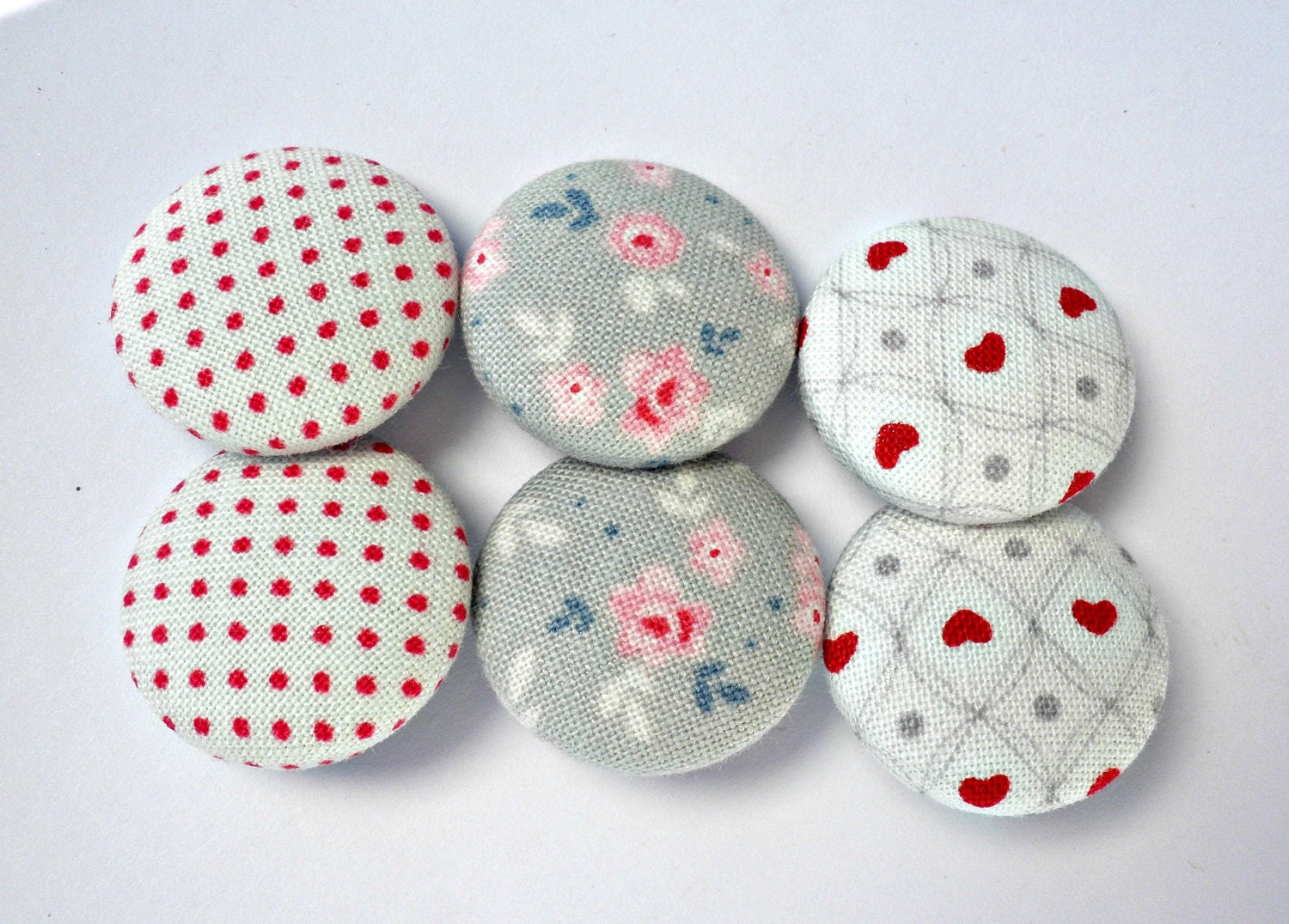 Tilda fabric buttons, Floral covered buttons,Size 45 28mm 1 1/8in, Grey ...