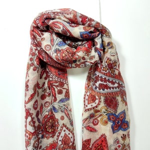 Floral Blue Red Scarf, Elegant Fashion Accessory, Artisan Shawl, Unique ...