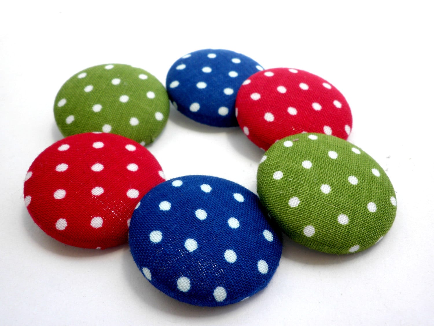 Polka dots buttons -Blue buttons - Sewing buttons - Green polka dots ...