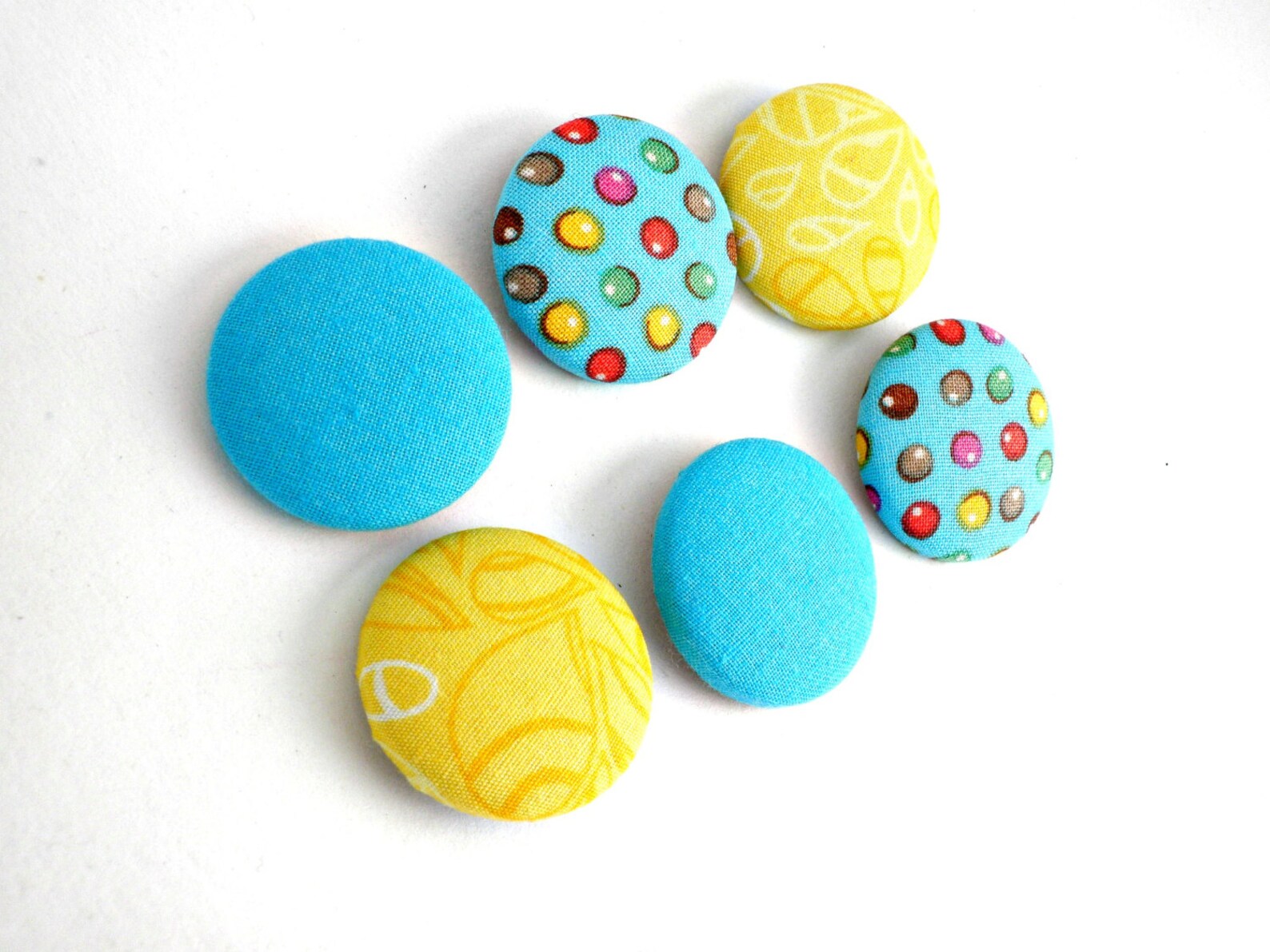 Blue Yellow Cover Buttons fabric Covered Buttons Blue Fabric - Etsy