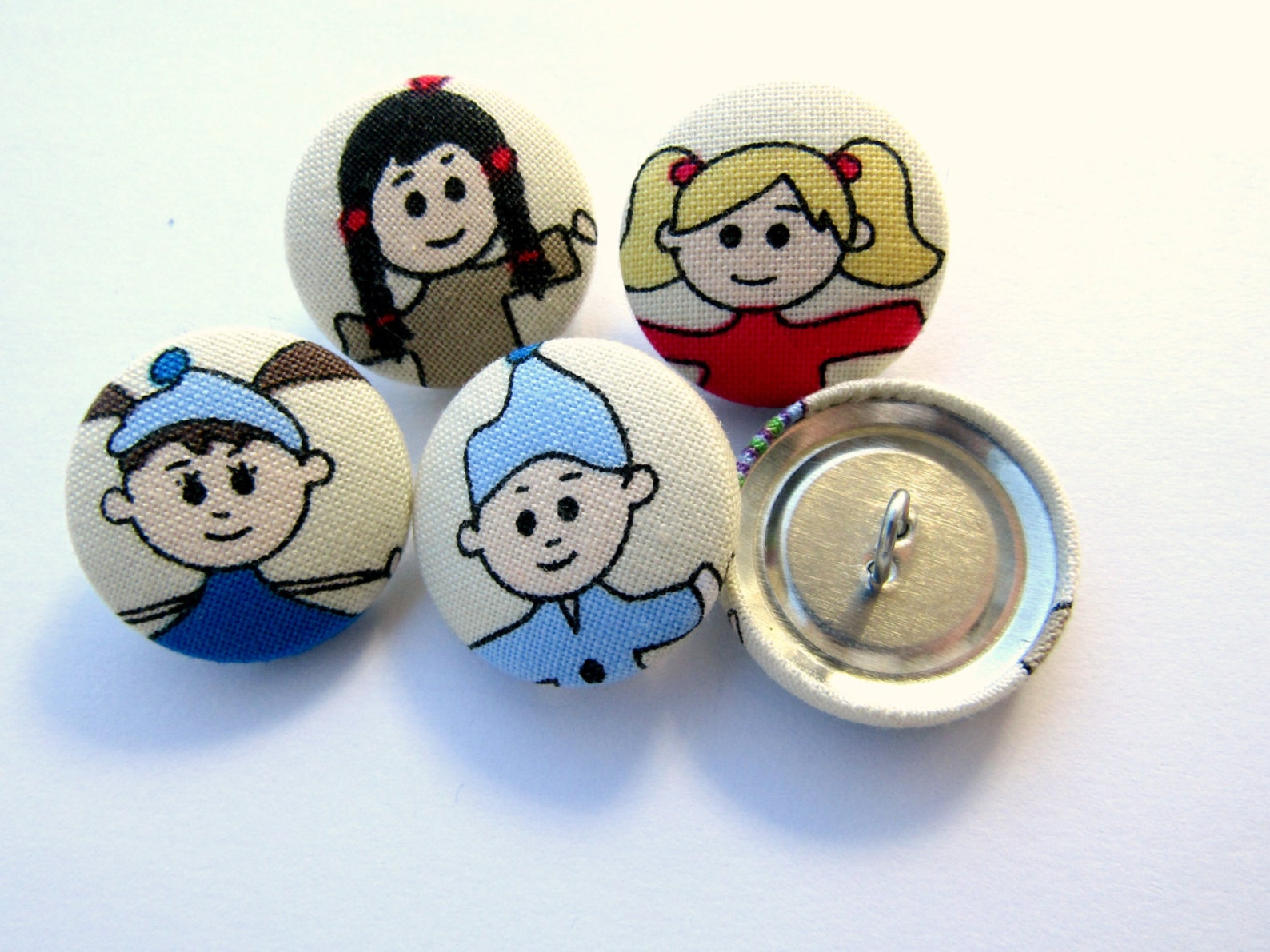 Fabric Buttons Set of 5 Covered Buttons Kids Face Fun - Etsy