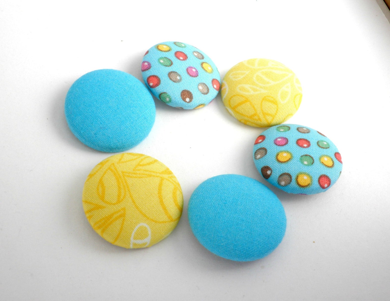 Blue Yellow Cover Buttons fabric Covered Buttons Blue Fabric - Etsy