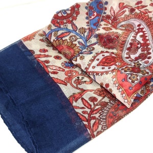 Floral Blue Red Scarf, Elegant Fashion Accessory, Artisan Shawl, Unique ...