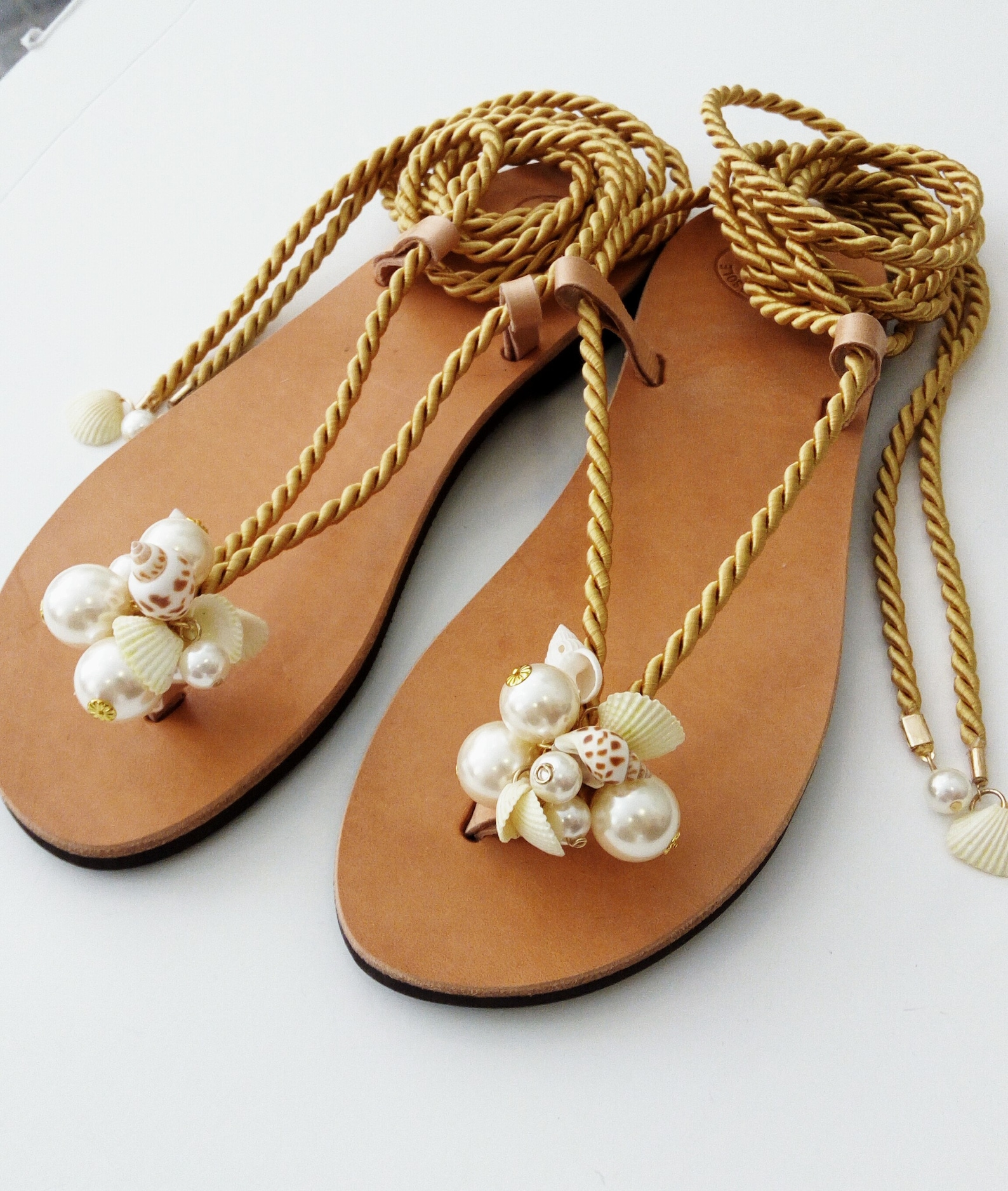 Sea Shells Pearls Rope Sandals Wedding Shell Sandals Greek - Etsy