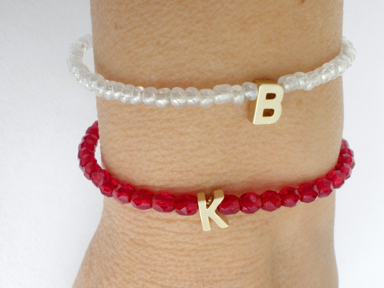 Initial Letter Bracelet red Beaded Gold Initial Bracelet - Etsy