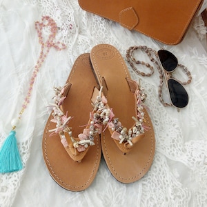 Beach Wedding Leather Sandals -greek Leather Sandals - Sea Shell ...